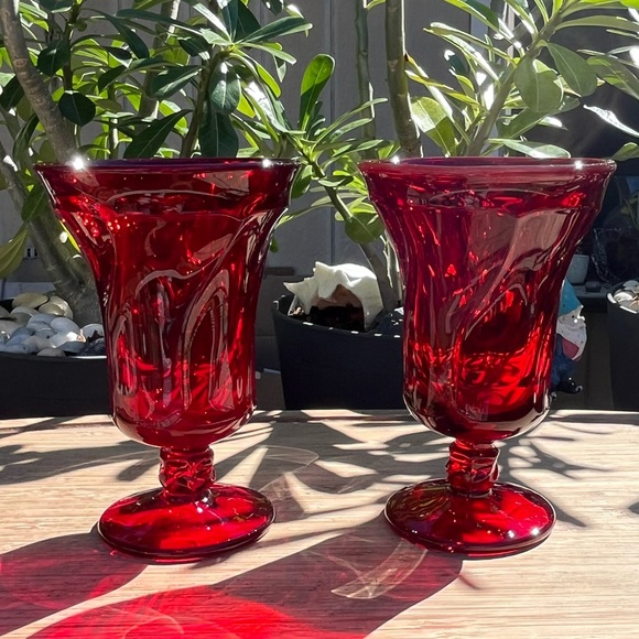 Dining | Vintage Pair Of Jamestown By Fostoria Ruby Red Goblets6 | Poshmark